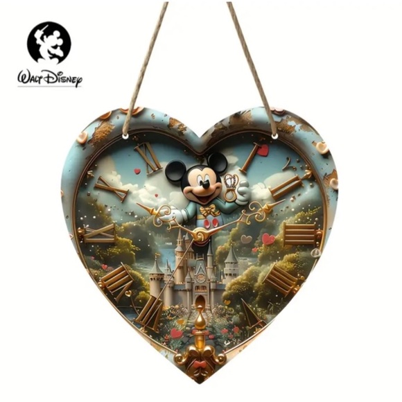 Disney | Art | Nwt Disney Mickey Mouse Heart Shaped Faux Clock Wall ...